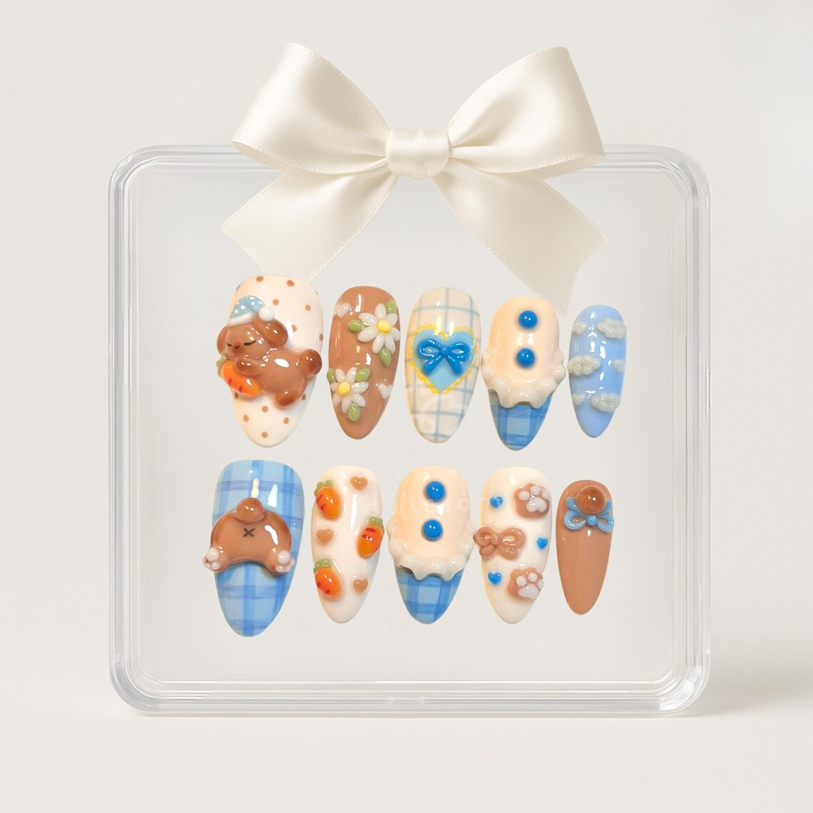 Kawaii Puppy Paw Fake Nails | 3D Cute Animal Nail Art | Hand-painted ...