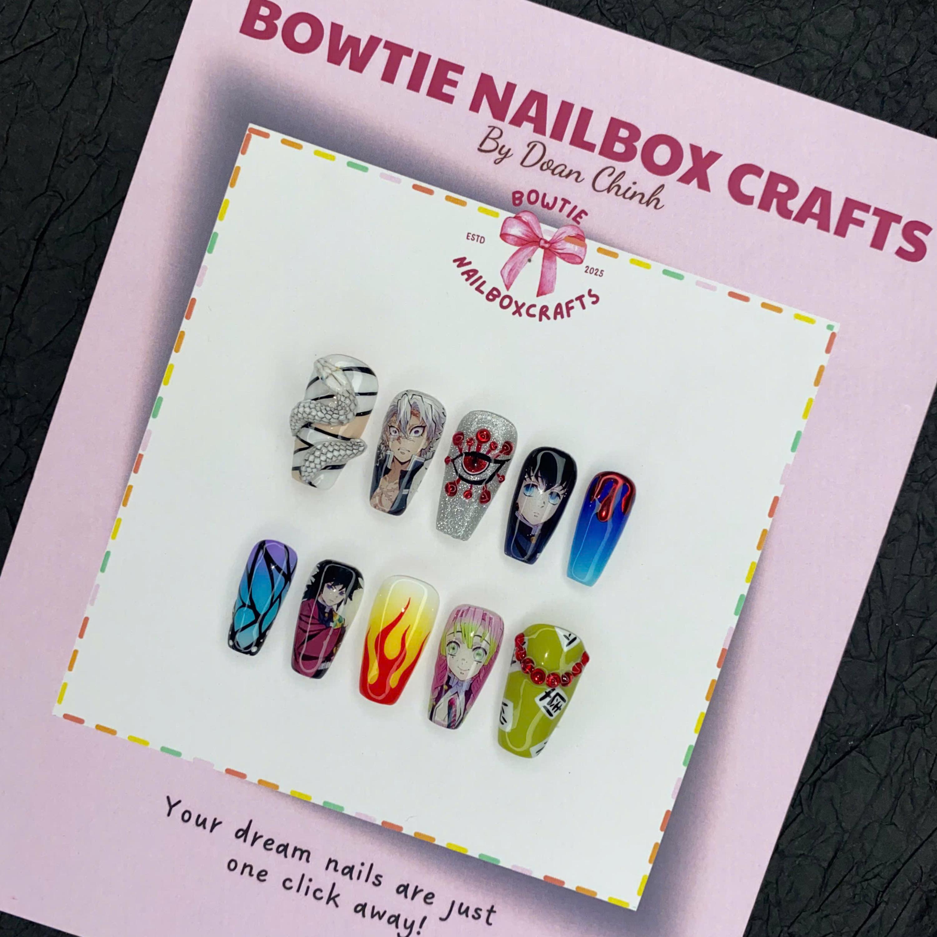 De.mon Slayer Hashira Press-on Nails, Ombre Fiery Nail Art, 3D Snake ...