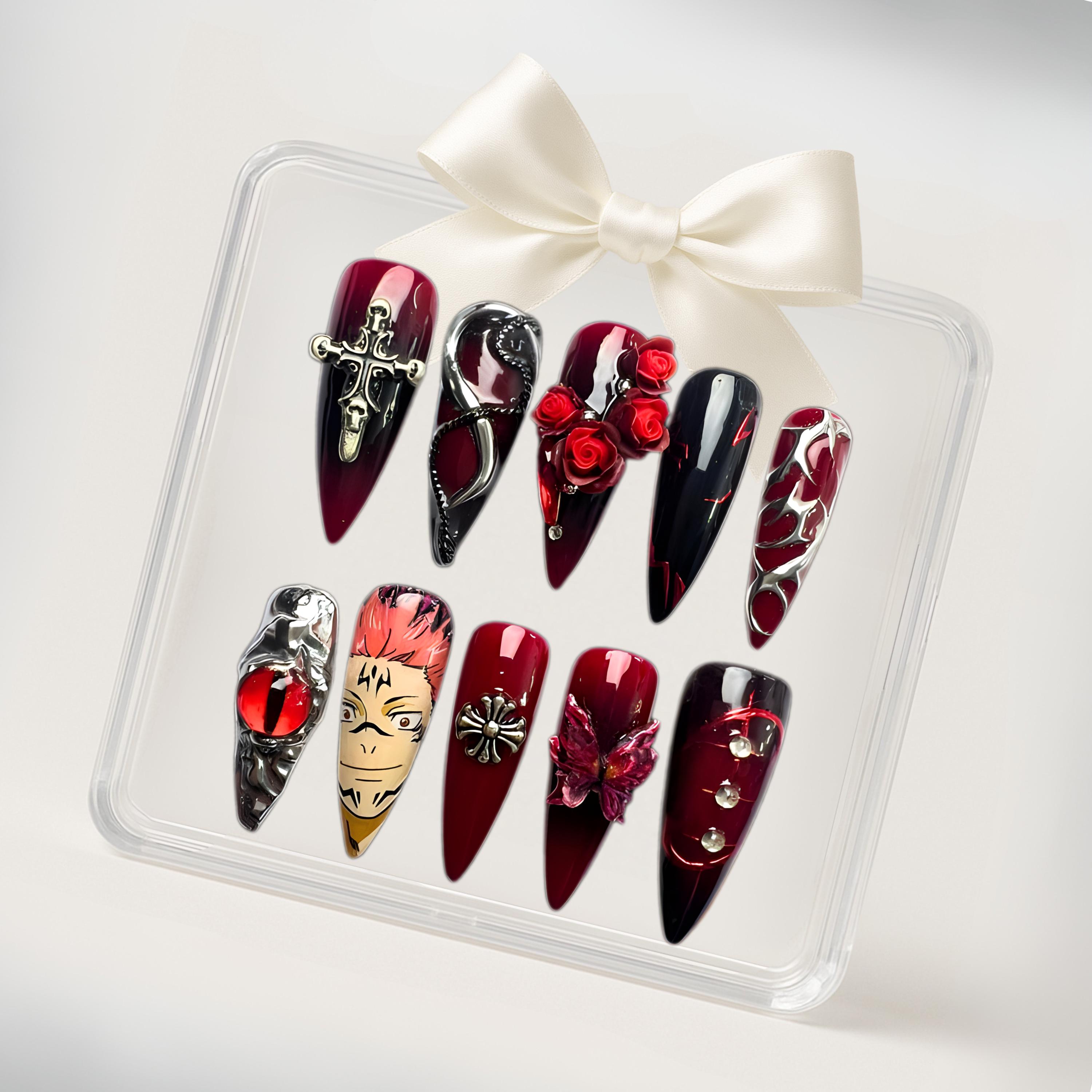 Sukuna Nail, Jujutsu Kaisen Inspired Press-on Nails, Jujutsu Kaisen ...