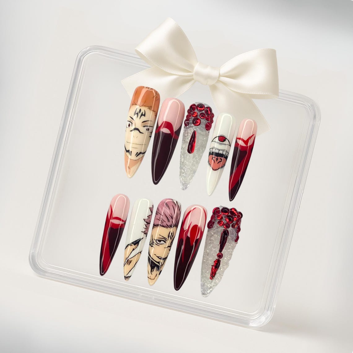 Sukuna-inspired Press on Nails, Jujut.su Kai.sen, Handmade Anime Nails ...