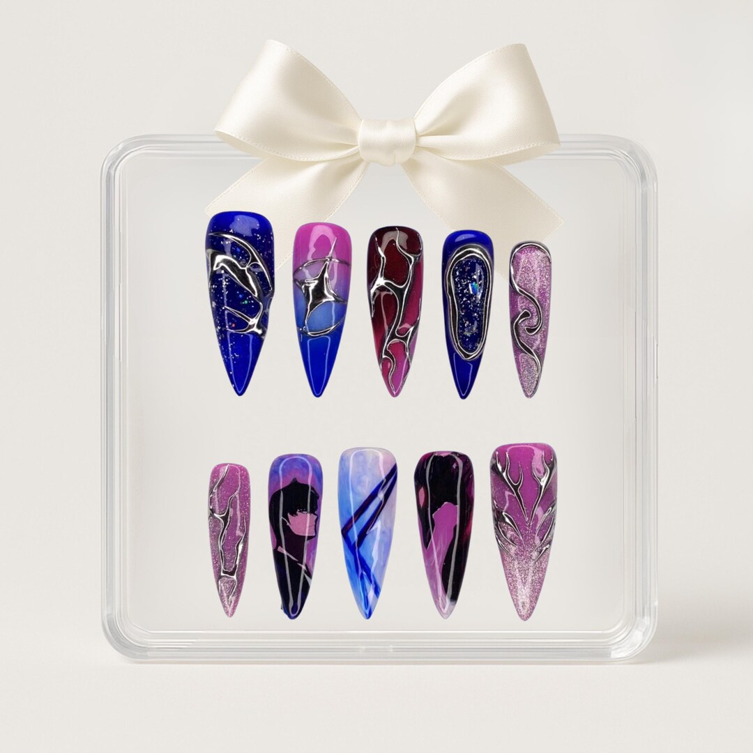 Sung Jin-woon Inspired Shadow Demon Press on Nails | Purple Galaxy Blue ...