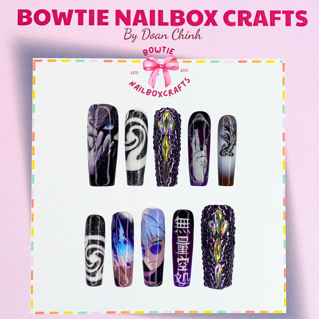 Handmade Gojo Sa.toru, Anime Press on Nails, Ju.jutsu Kaii.sen, Long ...