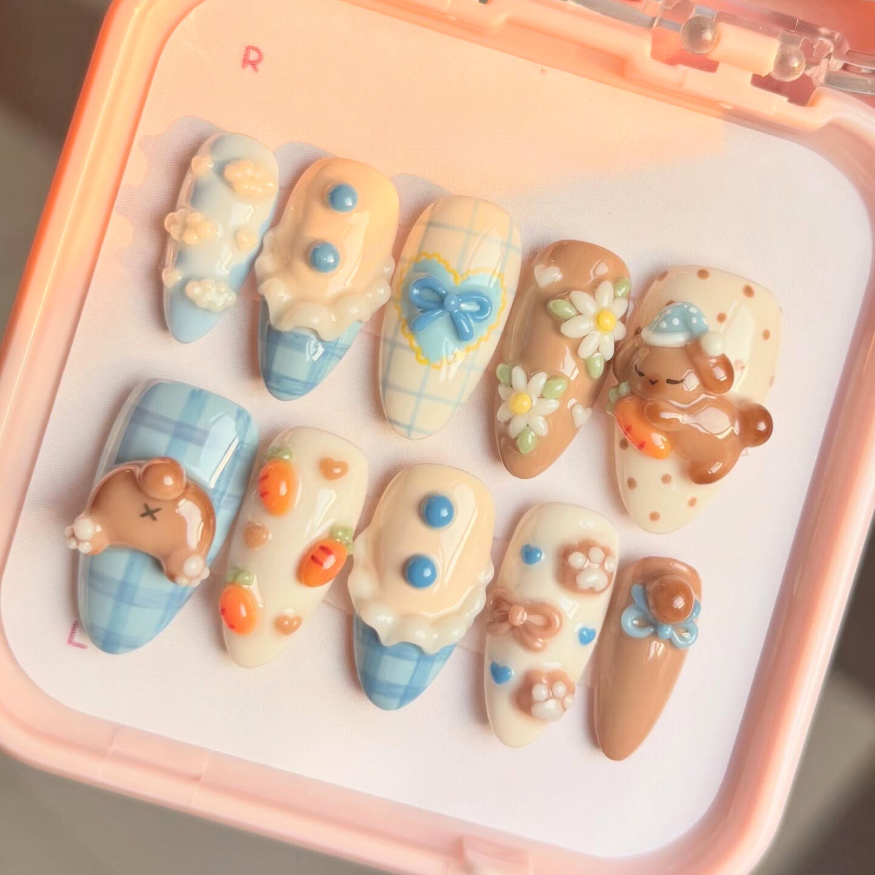 Kawaii Puppy Paw Fake Nails | 3D Cute Animal Nail Art | Hand-painted ...