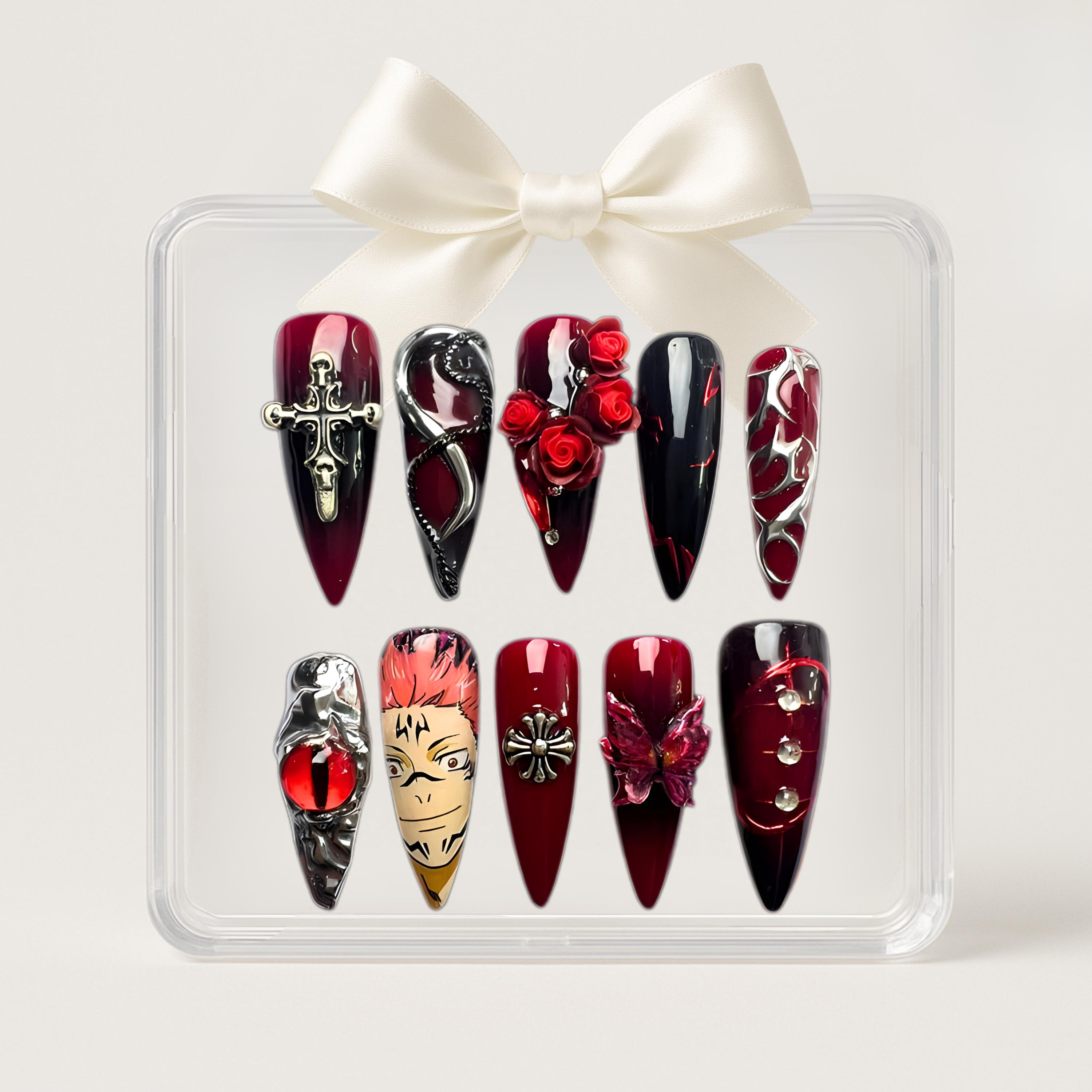 Sukuna Nail, Jujutsu Kaisen Inspired Press-on Nails, Jujutsu Kaisen ...