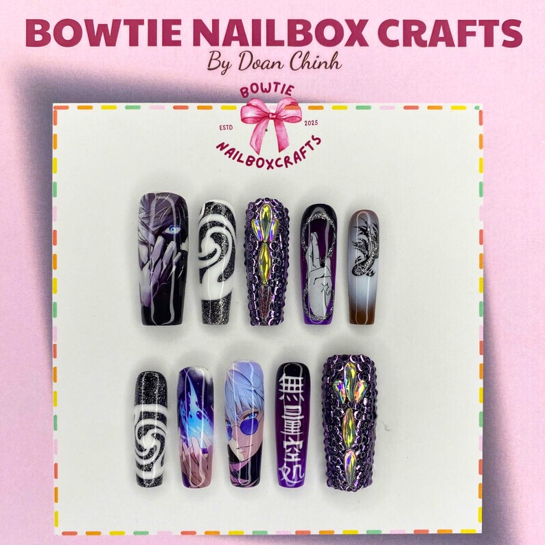 Handmade Gojo Sa.toru, Anime Press on Nails, Ju.jutsu Kaii.sen, Long ...
