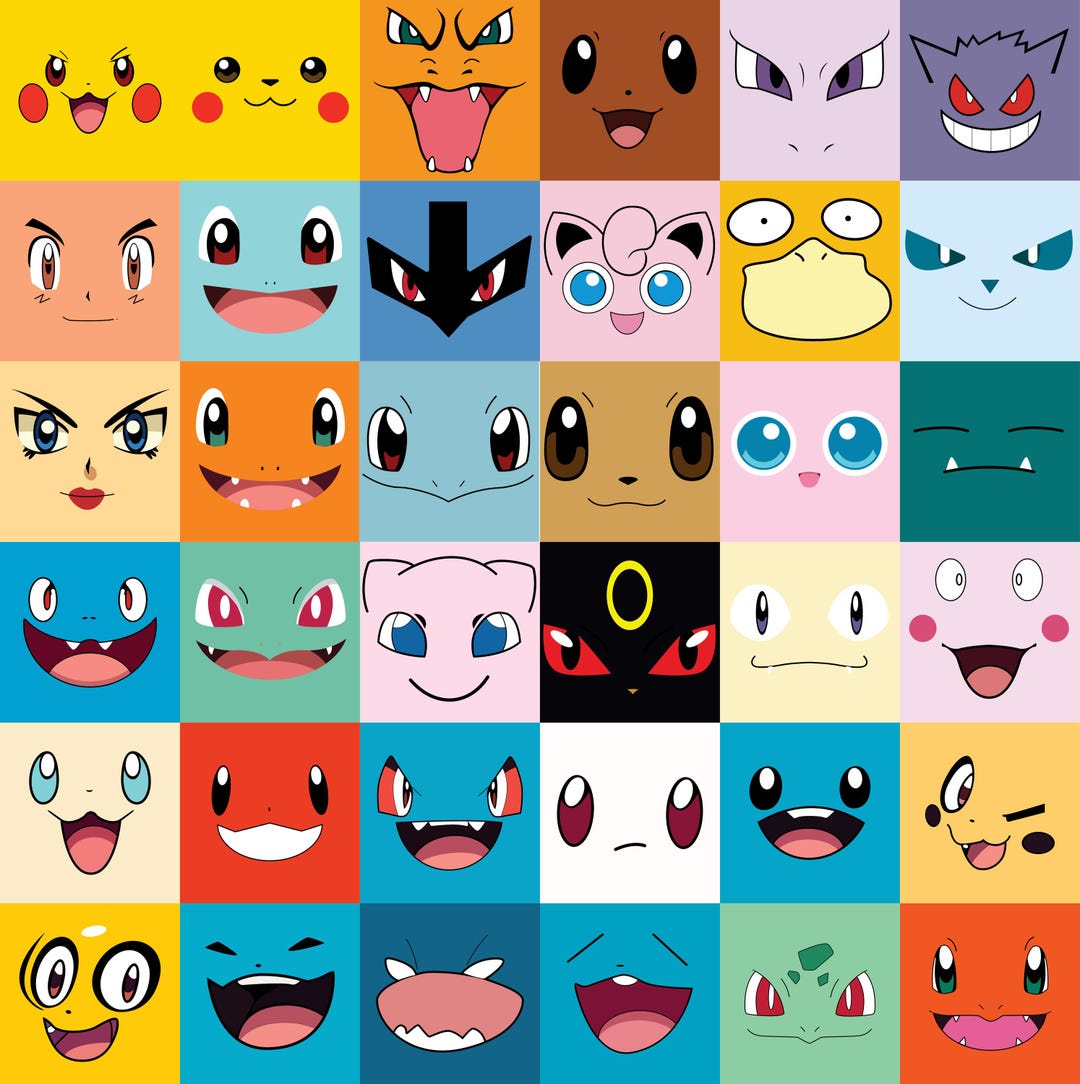 Pokemon Faces SVG PNG 36| Cute Character Grid | Digital Download for ...