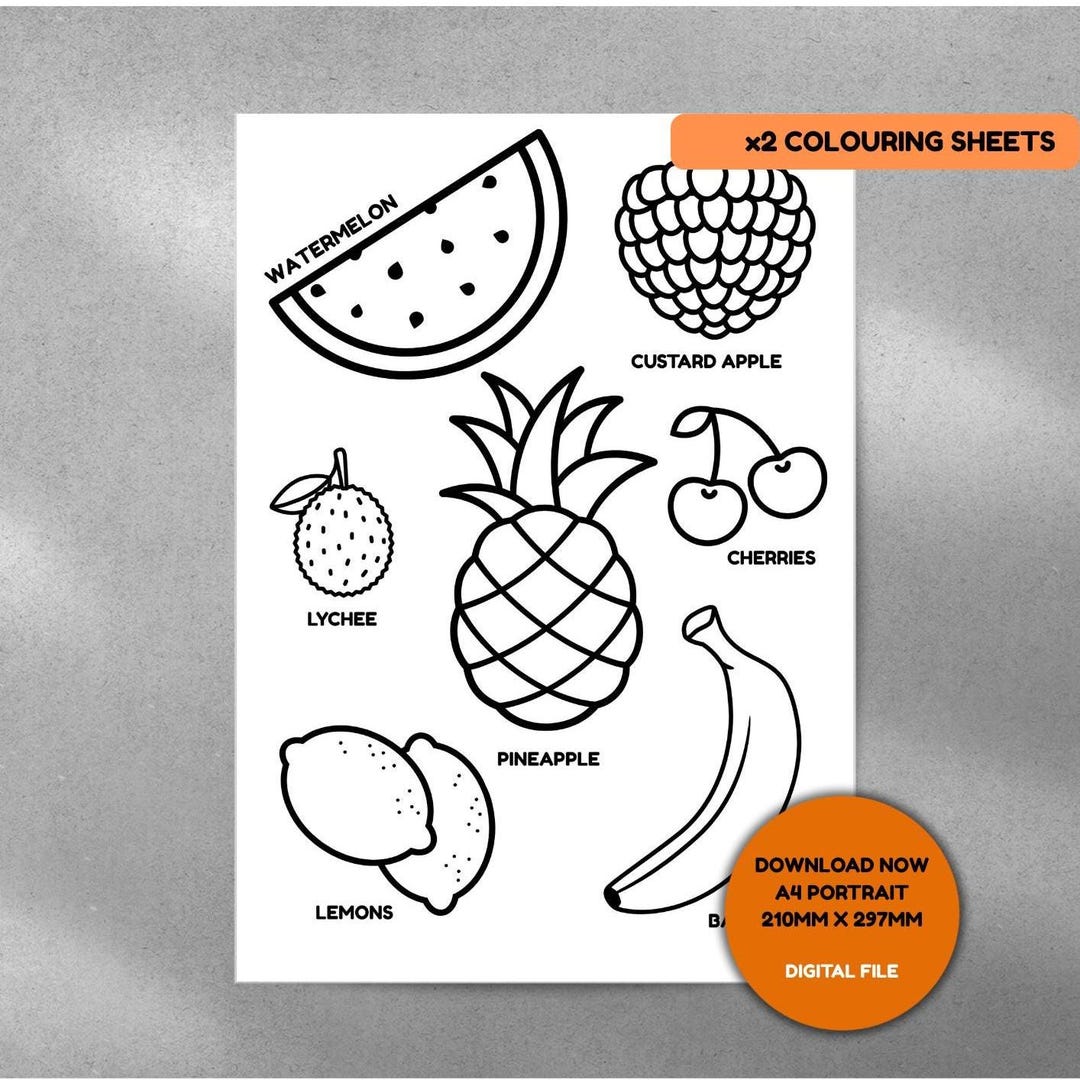 Printable Fruit Colouring Pages - Digital Art Pages - Fun Kids Activity ...