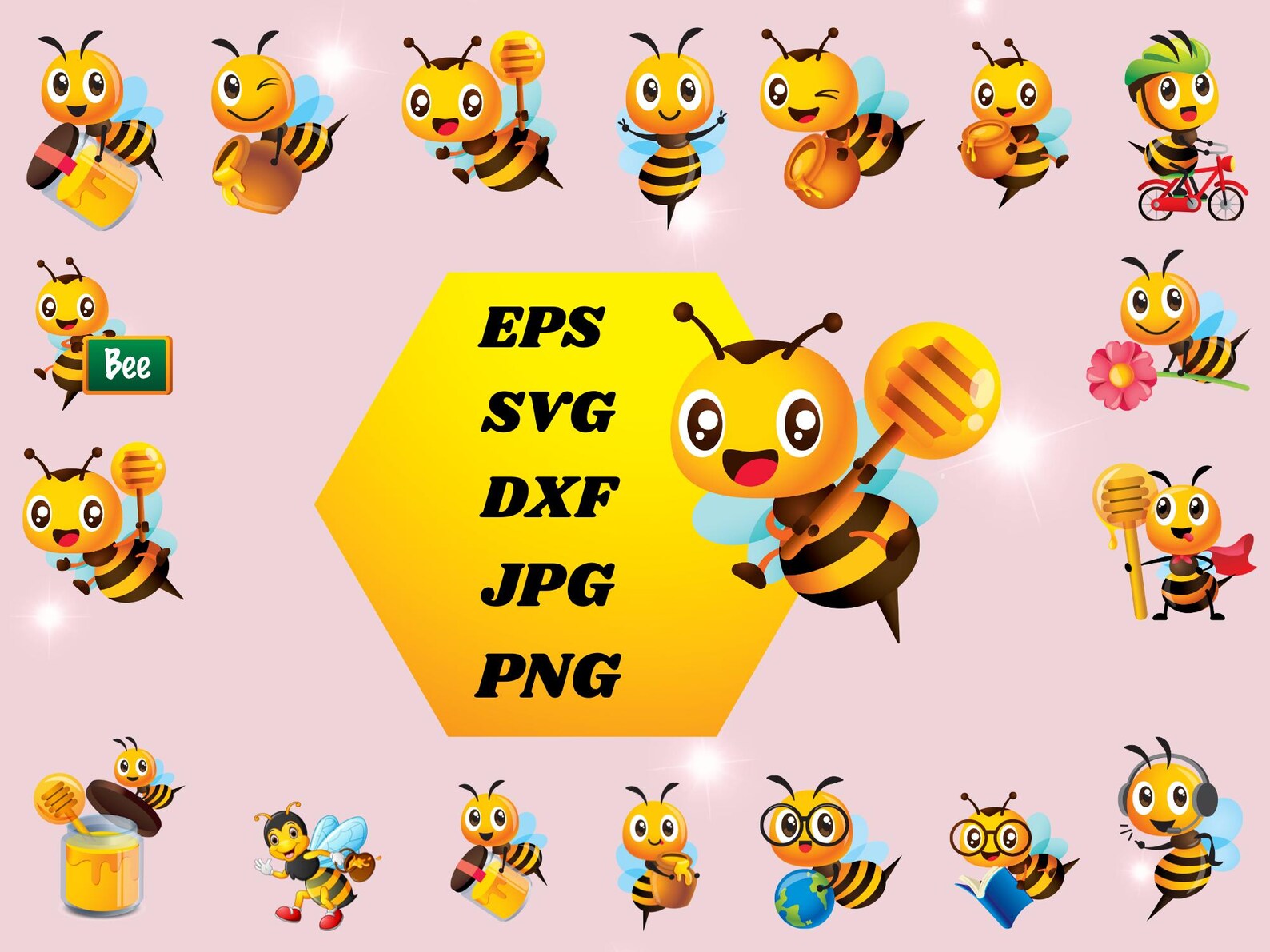 Bee Svg Bundle, Bee Png Bundle, Bee Cut Files, Bee Clipart, Honey Bee ...