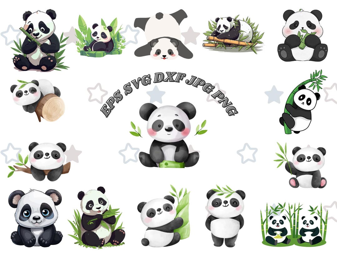 Cute Panda SVG Bundle, Kawaii Panda Clipart, Panda Silhouette for ...