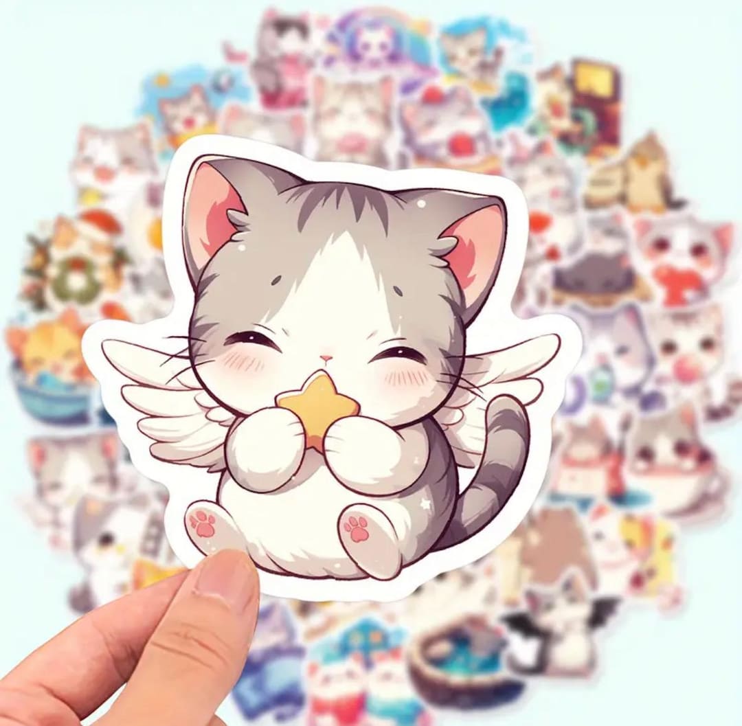 10 Pcs Kawaii Cat Stickers, Anime Graffiti, Glossy, Self-adhesive - Etsy