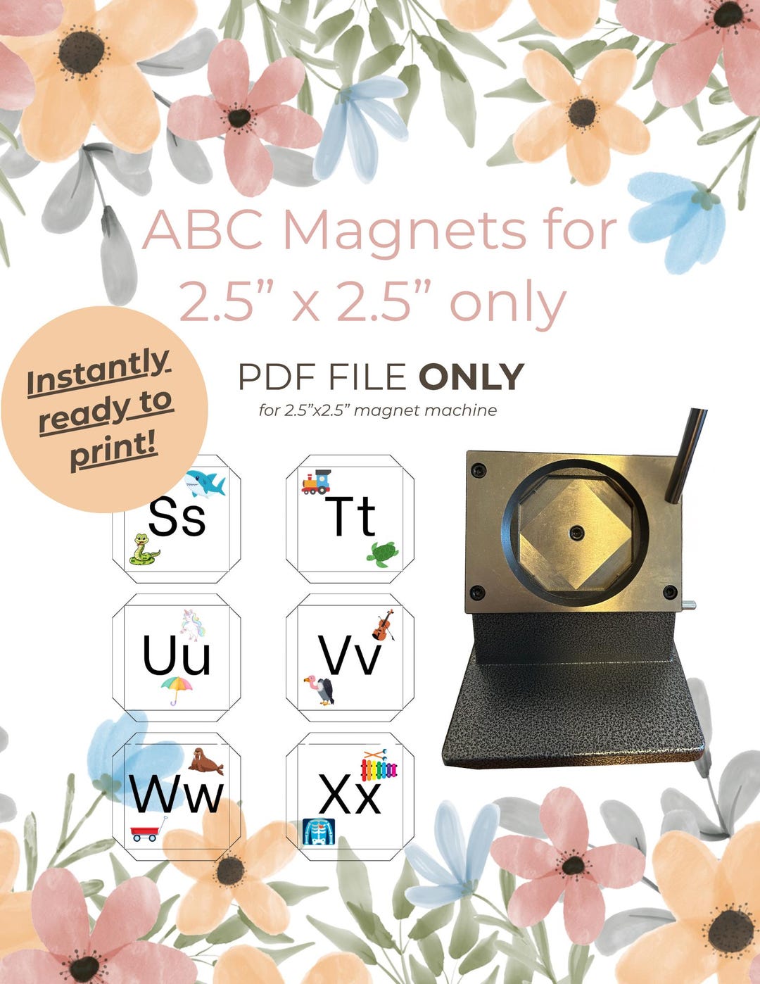 ABC Magnets 2.5”x2.5”machine, PDF ONLY, Ready to Print - Etsy