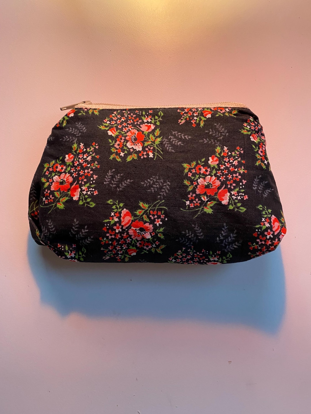 Handmade Makeup Bag – Medium Zipper Pouch From Vintage Floral Fabric ...