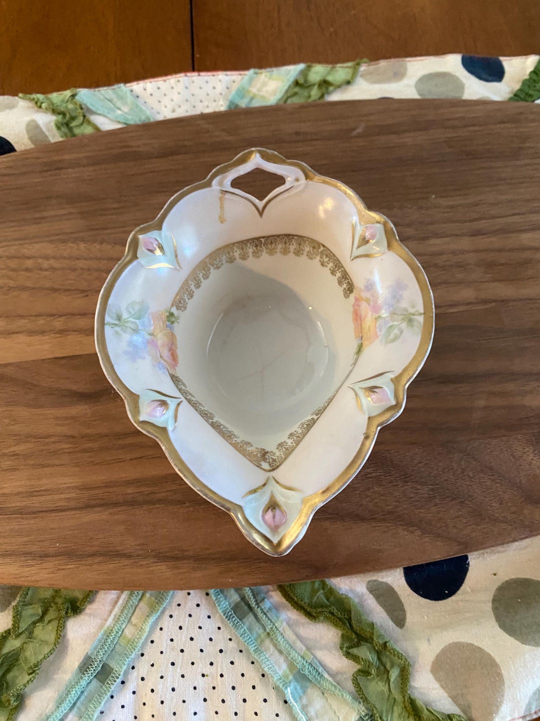 Antique German Hand Painted Leaf Shaped Gravy or Sauce Bowl – Porcelain ...