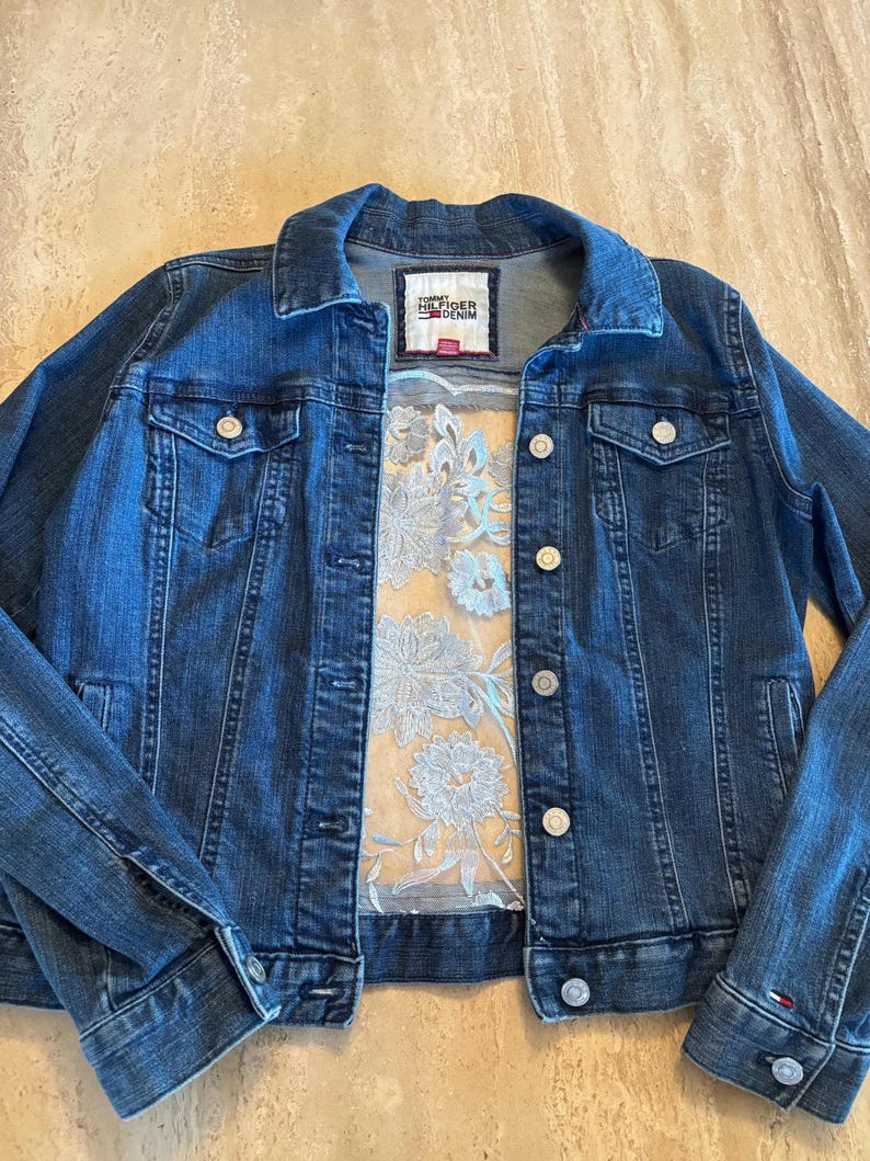 Custom Denim Jacket With Lace Embellishments- White Lace - Etsy