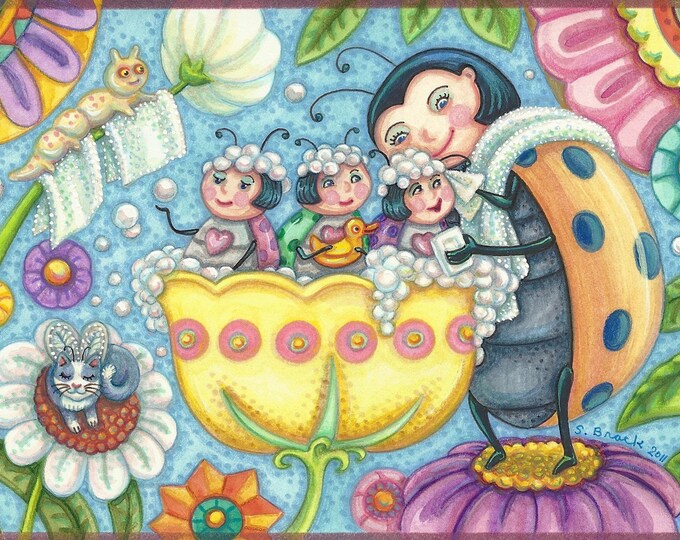 LADYBUG Bubble Bath Illustration Susan Brack Bug Art SFA - Etsy