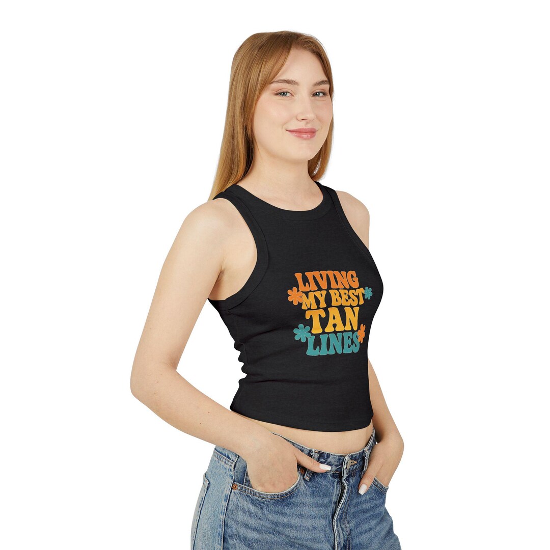 Living My Best Tan Lines Crop Top Summer Graphic Tank for Women Retro ...