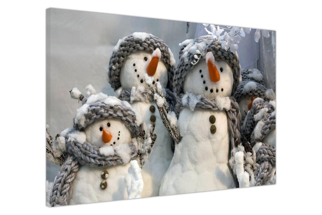 Snowmen Family Enjoying a Snowy Day Canvas Wall Art Picture and Poster ...