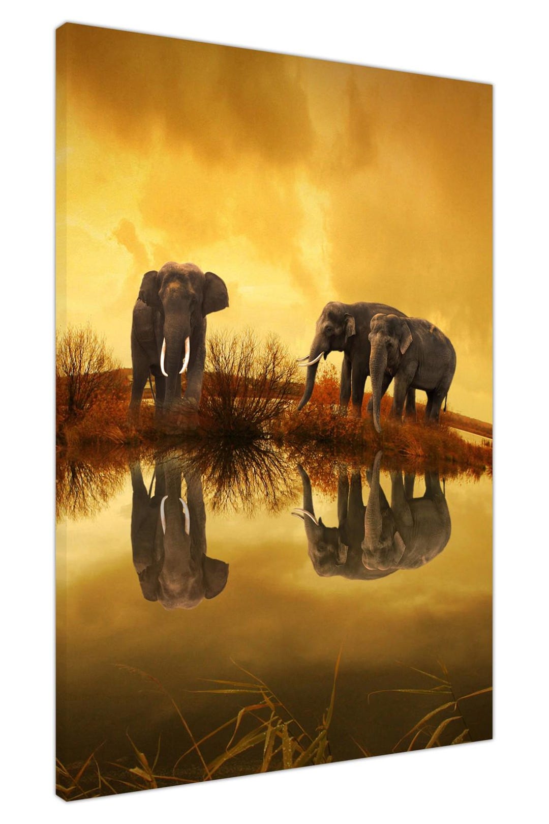 Thai Elephant Sunset Canvas Wall Art Picture & Poster for Living Room ...