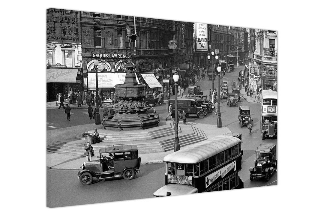 Piccadilly Circus London Black and White Canvas Wall Art Picture ...
