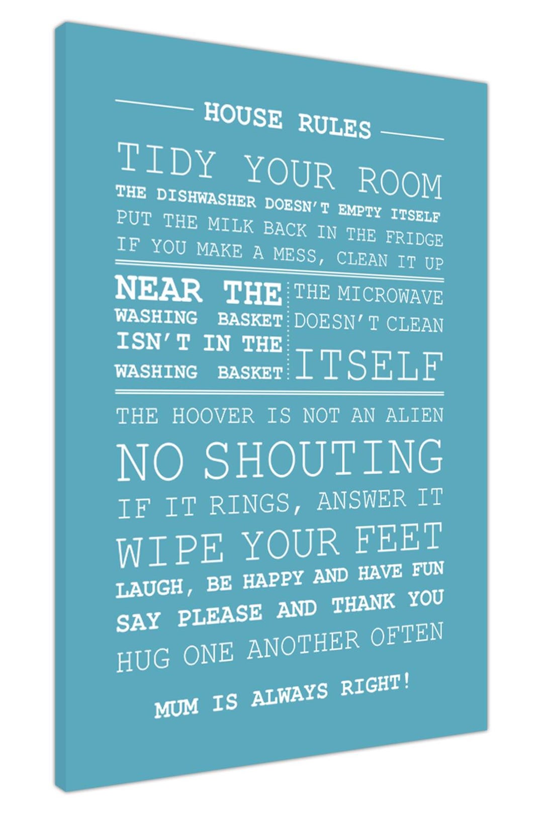 House Rules Motivational Design Canvas Wall Art Picture and Poster for ...