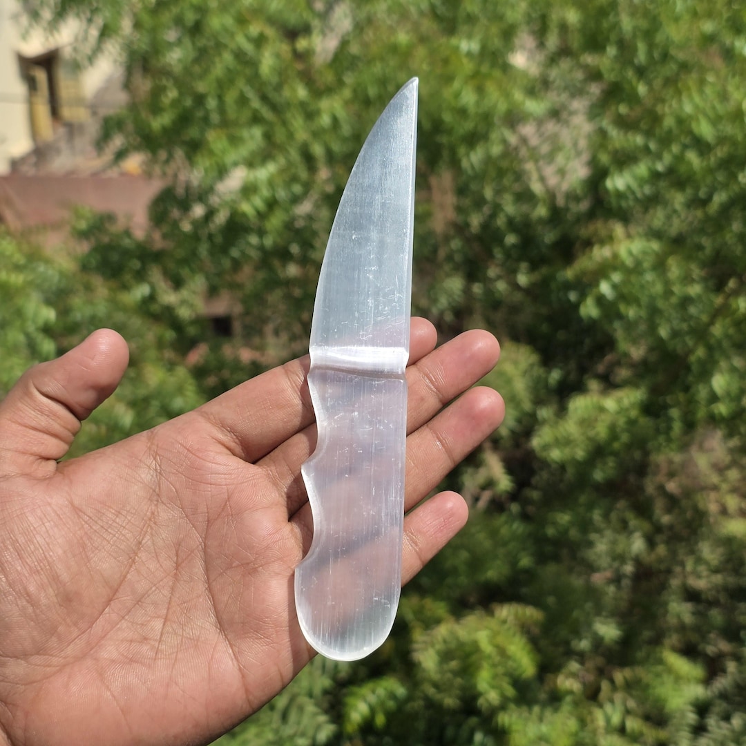 Selenite Crystal Athame Knife | Cord Cutting Ritual Dagger | 8 Inch ...