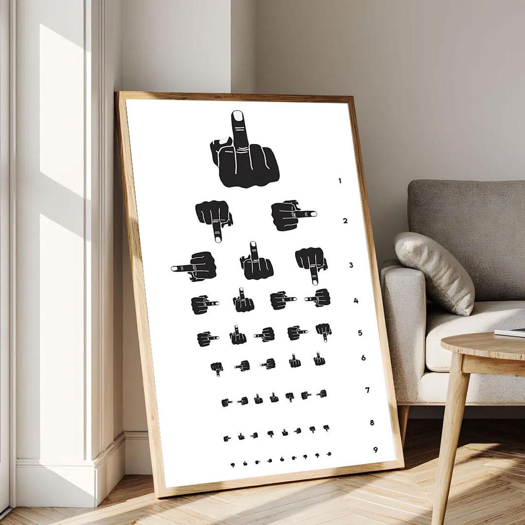 Funny Eye Chart Statement Poster, Hand Gesture Black White Print ...