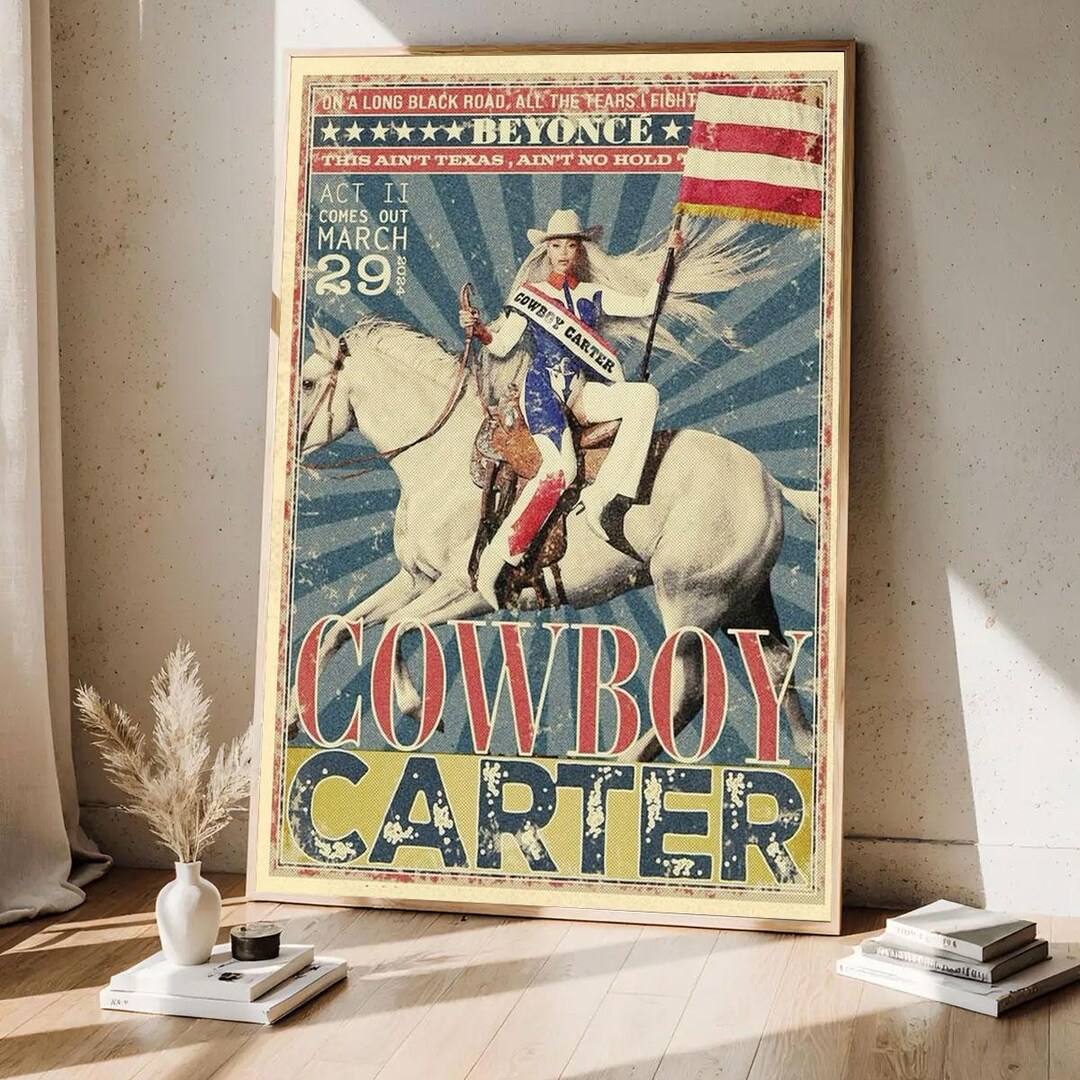 Retro Cowgirl Riding Horse Poster, Vintage Americana Propaganda Art ...