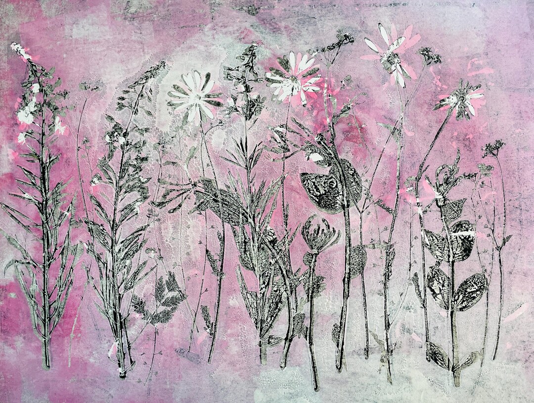 Large Botanical Print. Original Nature Monotype Print. Summer Cottage ...