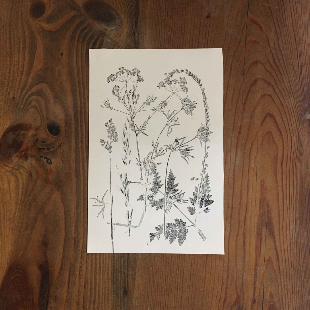 Original Botanical Nature Monotype Print. Monochrome Art Black - Etsy