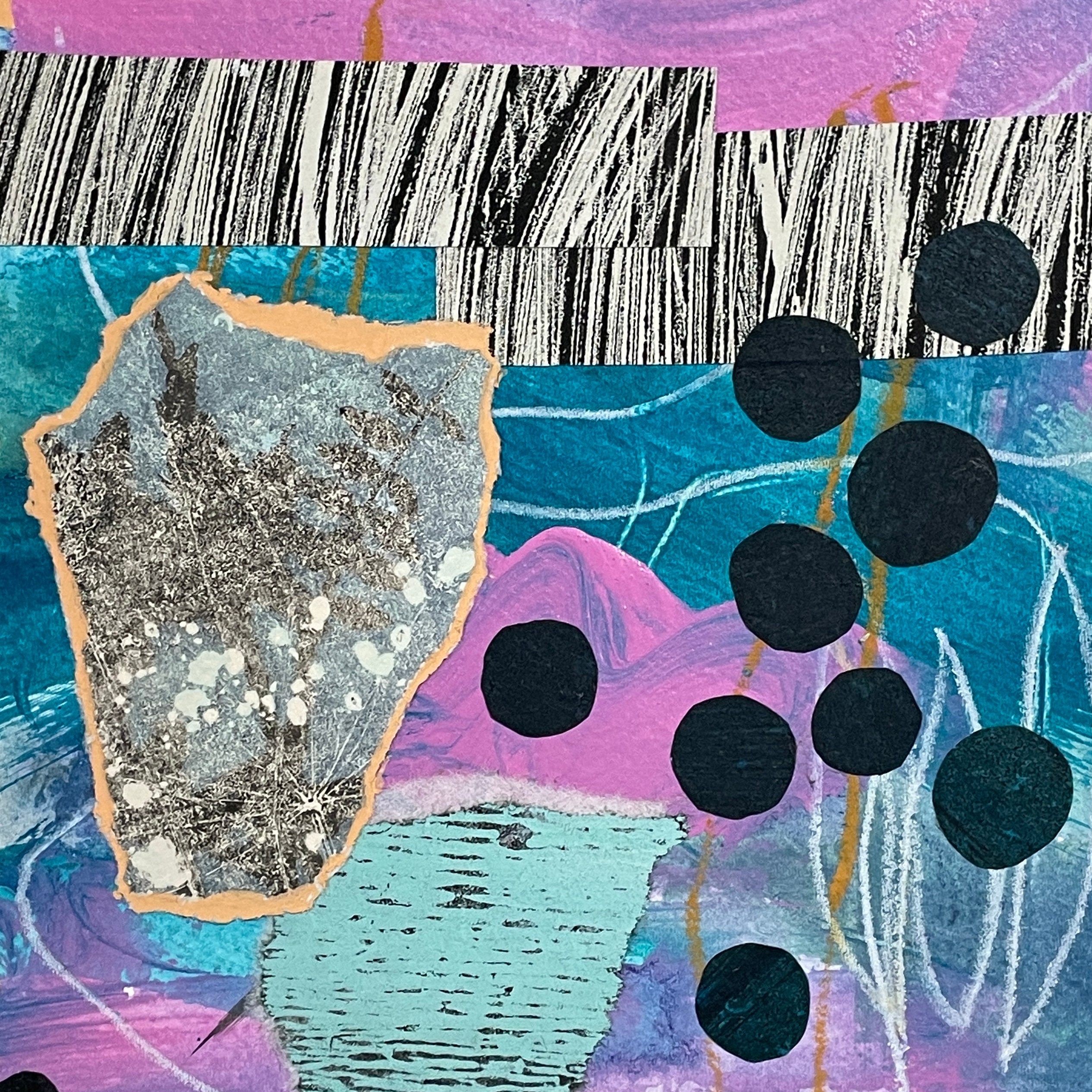 Original Painting With Nature Print Collage. Small Square Artwork ...