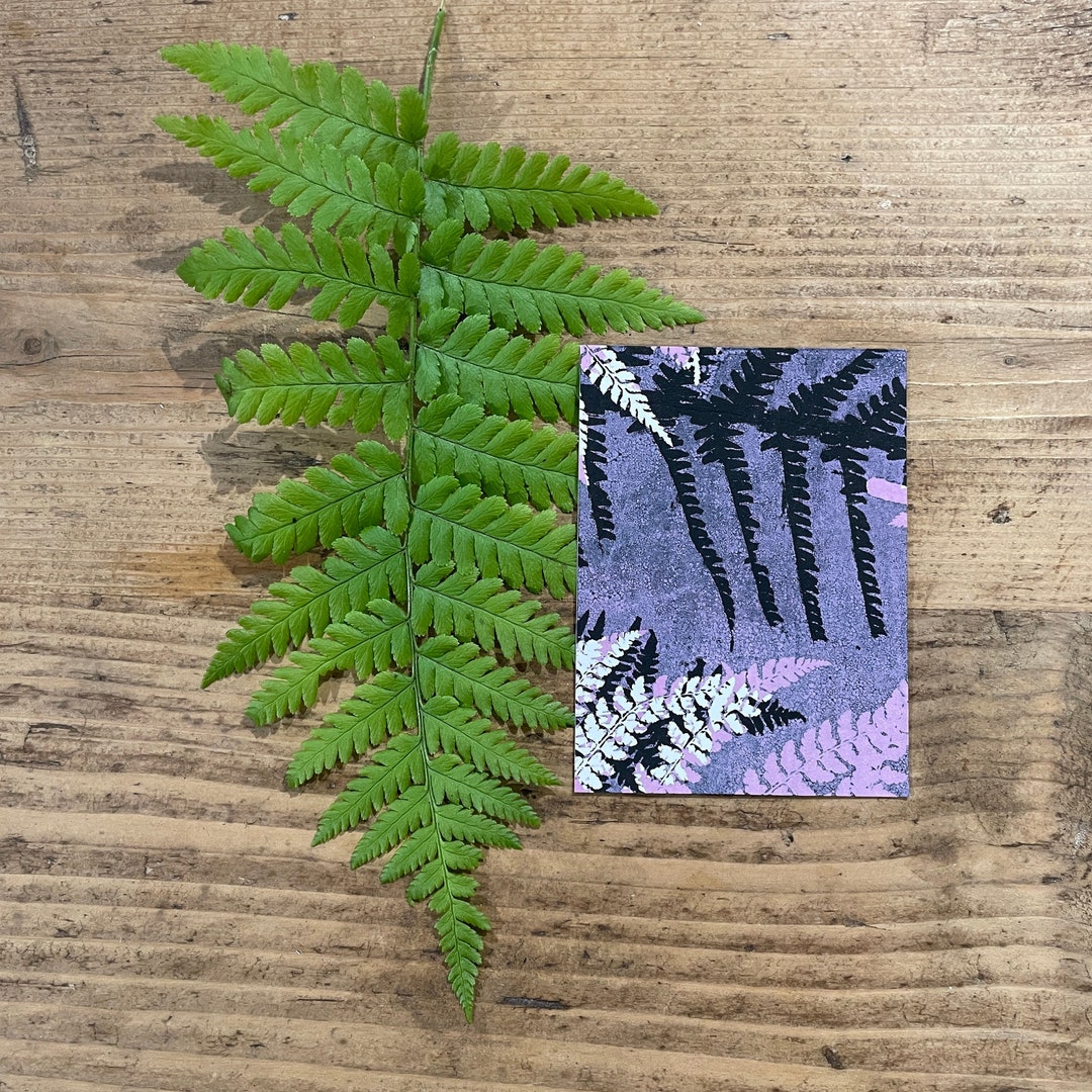 Fern Leaf Monotype Print: Handmade Botanical ACEO Art - Etsy UK