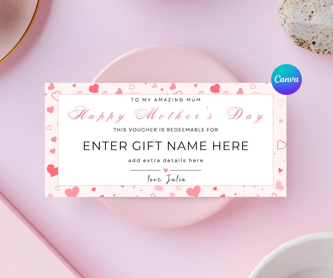 Editable Mother's Day Gift Voucher Template – Canva | Printable Coupon ...