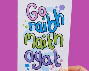 Floral Thank You Card in Irish Language Go Raibh Maith Agat - Etsy Ireland