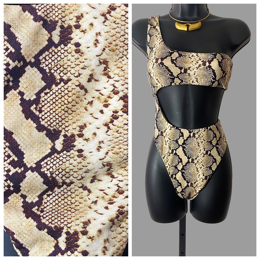 Snake Print One Shoulder Monokini Swimsuit Neutral Color Palette - Etsy