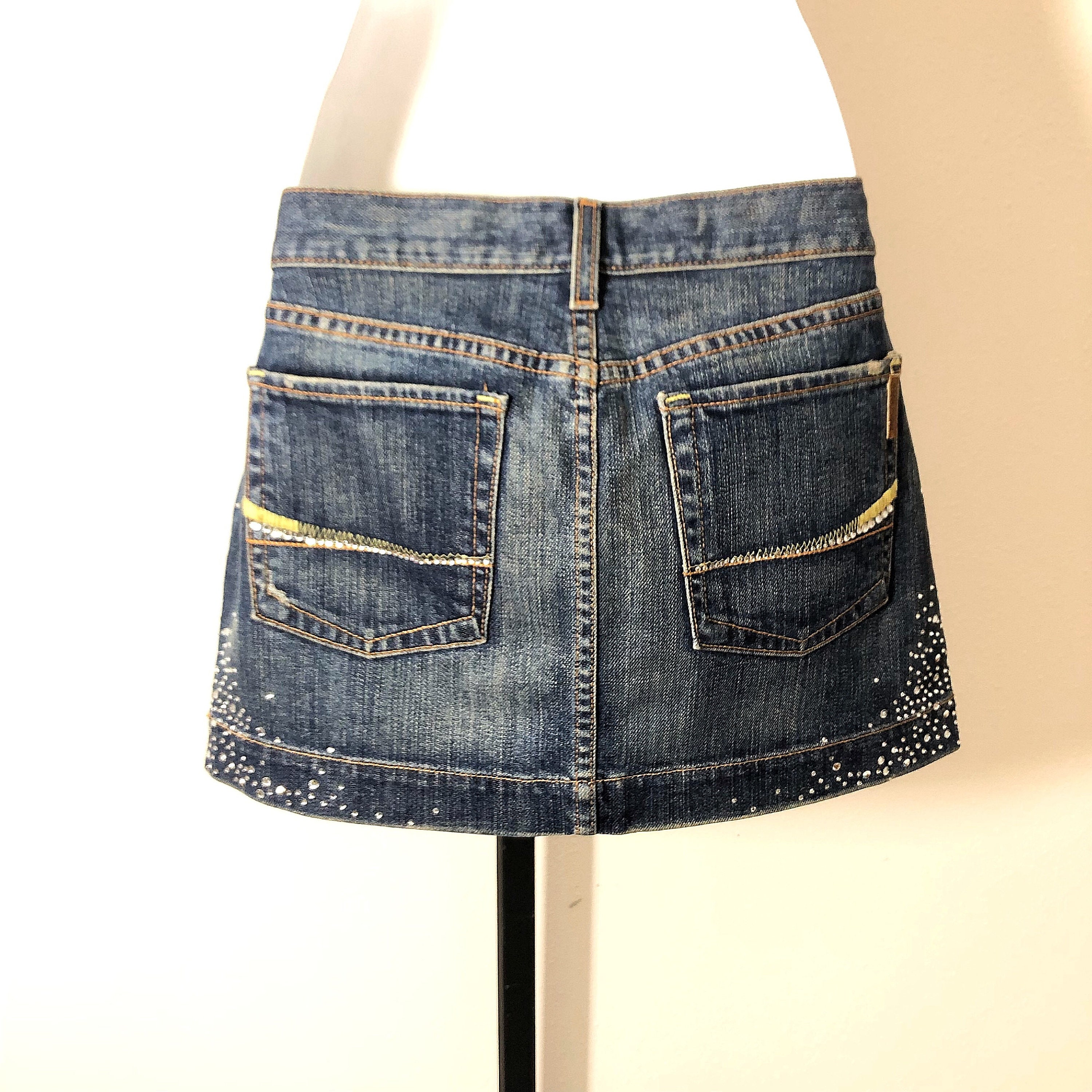 80s Denim Mini Embellished With Mirrors Ezra Fitch 5 Pocket - Etsy