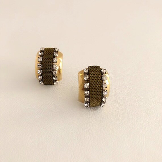 midcentury modernist mesh earring, vintage gold tone … - Gem