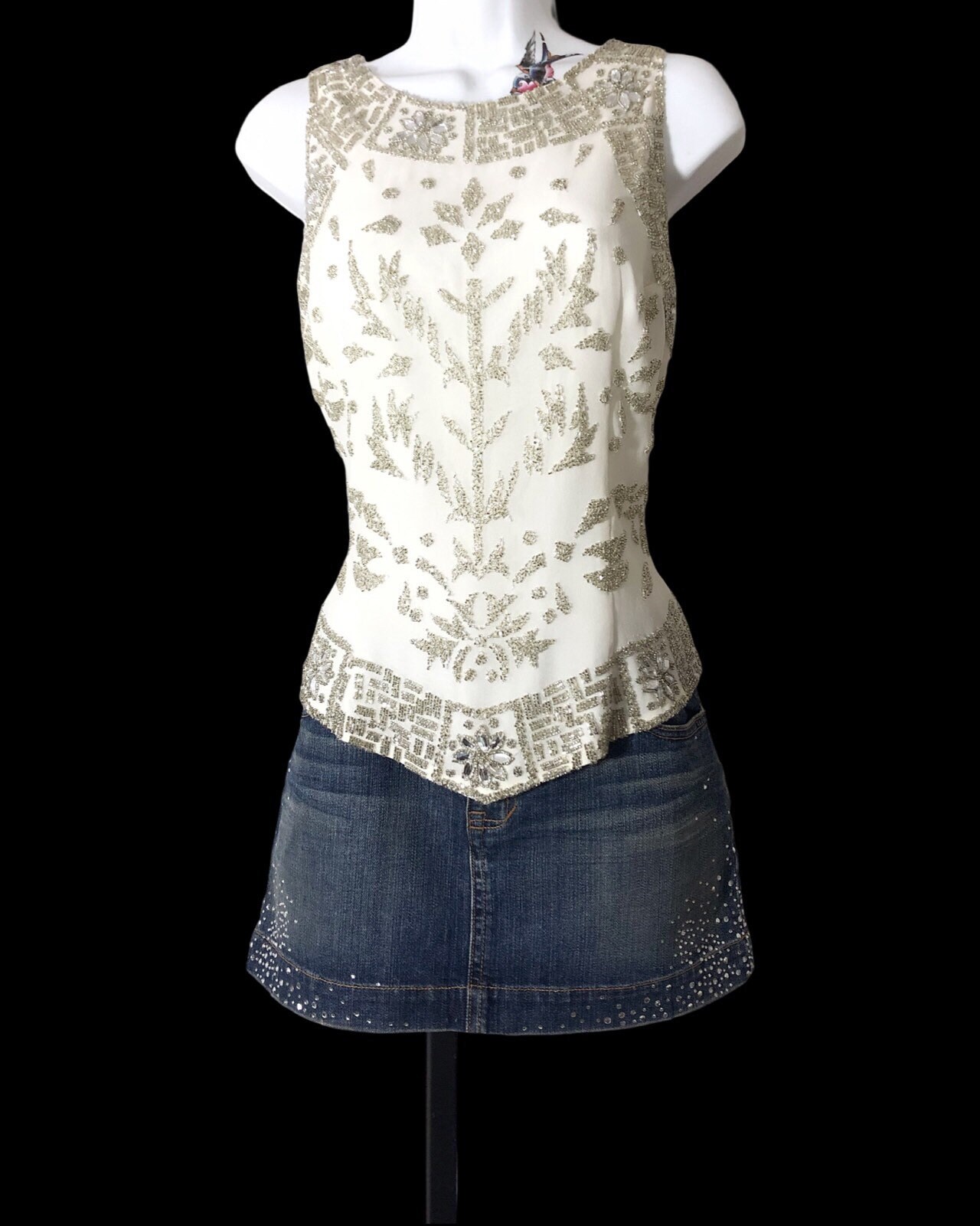 80s Denim Mini Embellished With Mirrors Ezra Fitch 5 Pocket - Etsy