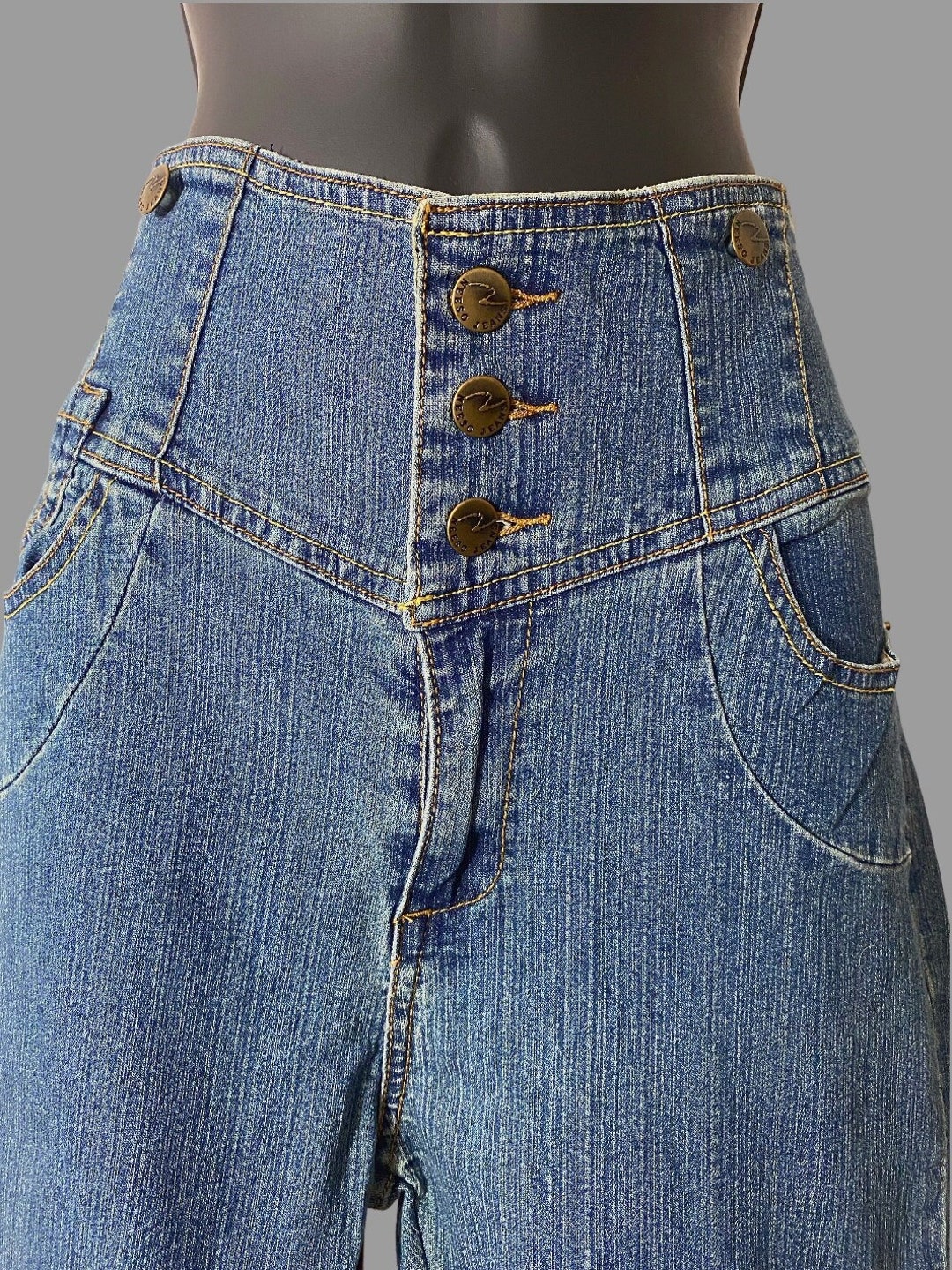 90s High Waisted Denim Embroidered 5-pocket Vintage Blue Jean Junior ...