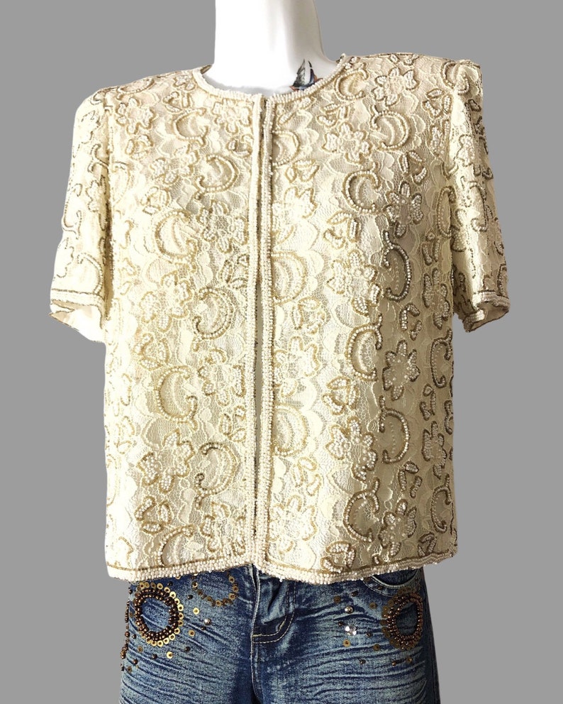80s Ivory Beaded Embroidered Lace Jacket, Vintage Wedding Bridal Short ...