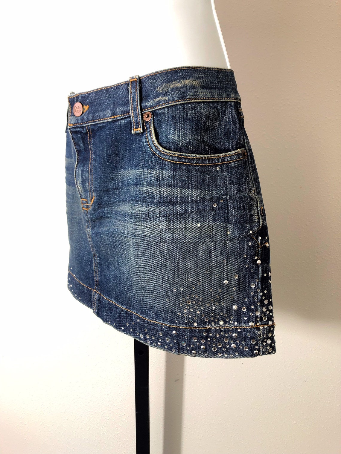 80s Denim Mini Embellished With Mirrors Ezra Fitch 5 Pocket - Etsy