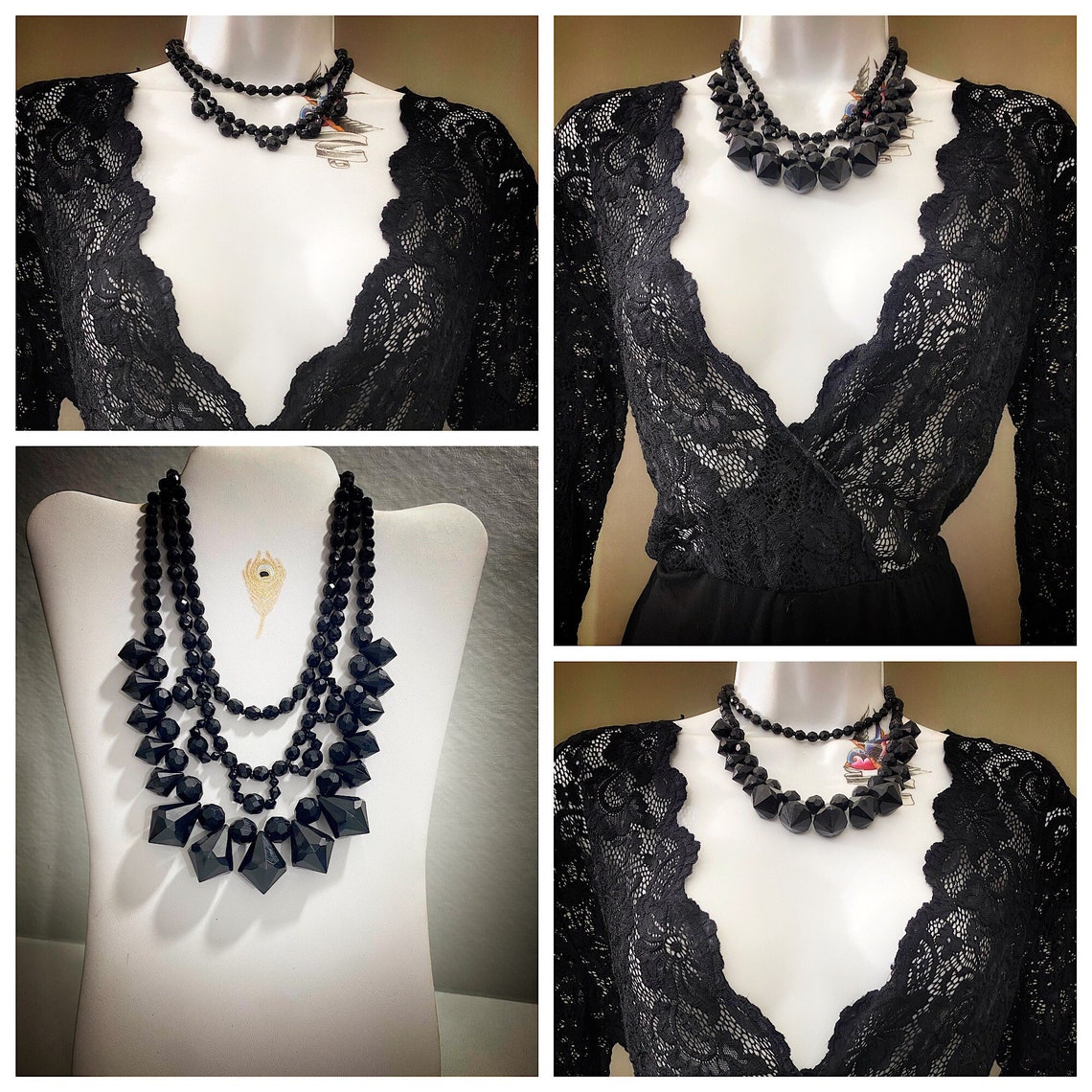 Black Beaded Choker Set, Faceted Bead Necklaces, Vintage Jewelry - Etsy