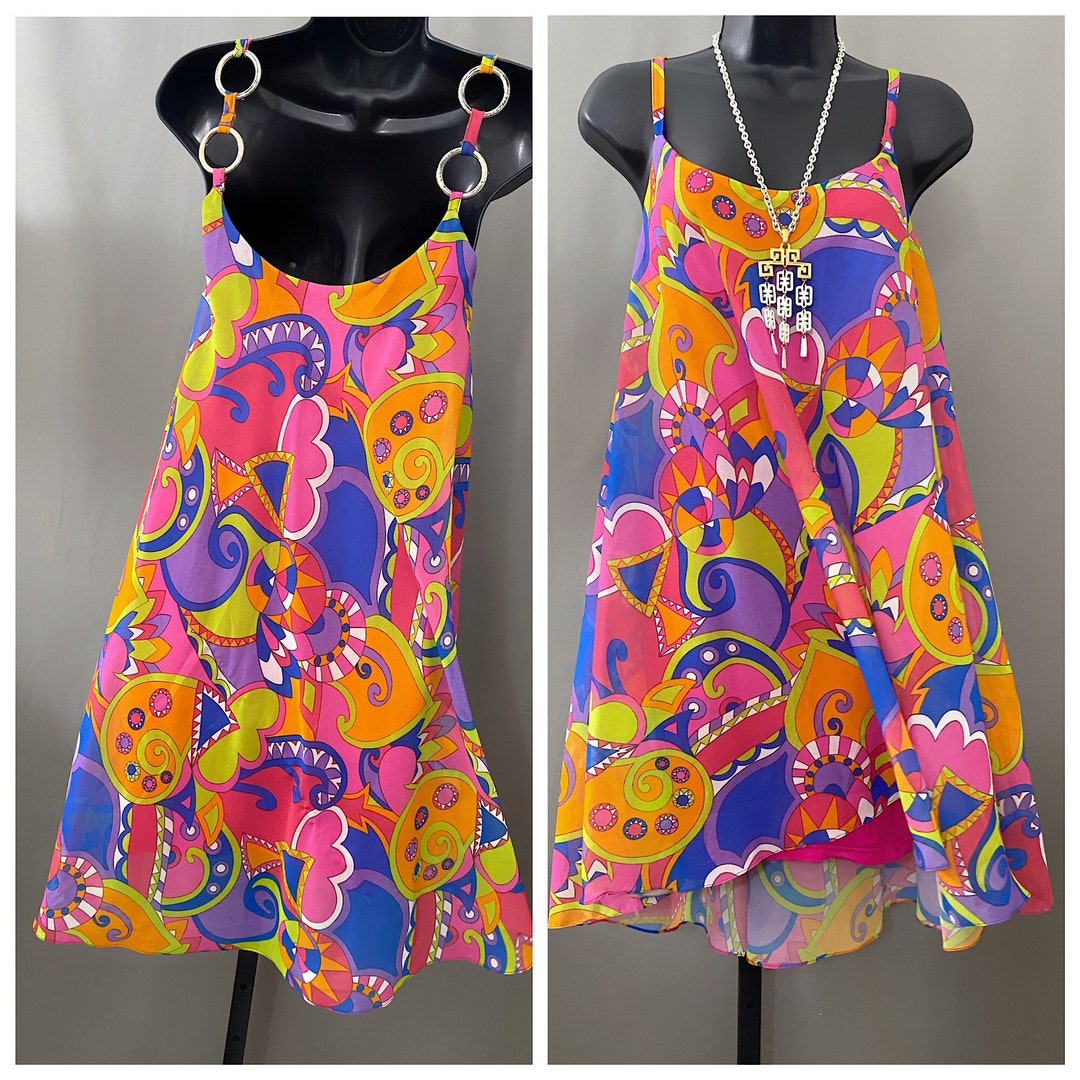 Mod Psychedelic Print Swing Babydoll Dress From London Size S - Etsy