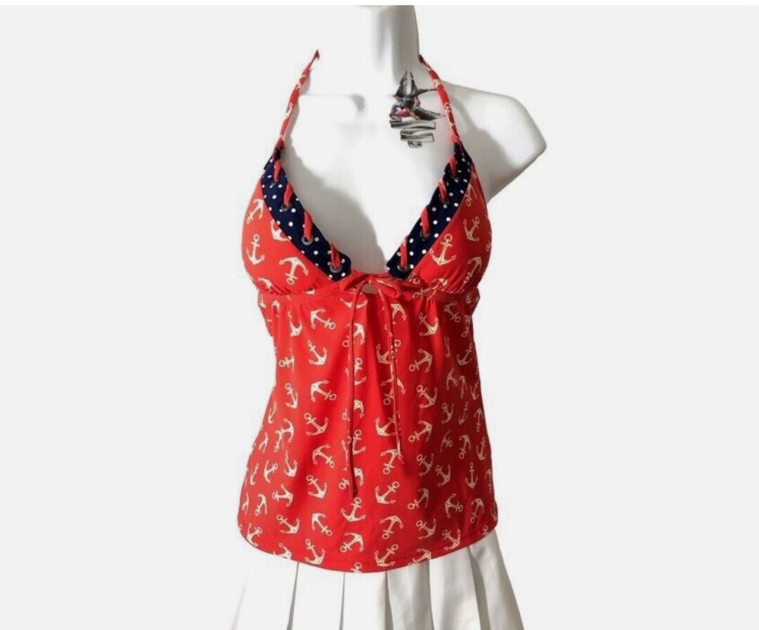 80s Sperry Anchor Print Tankini Top, Vtg Halter Navy Red Small - Etsy