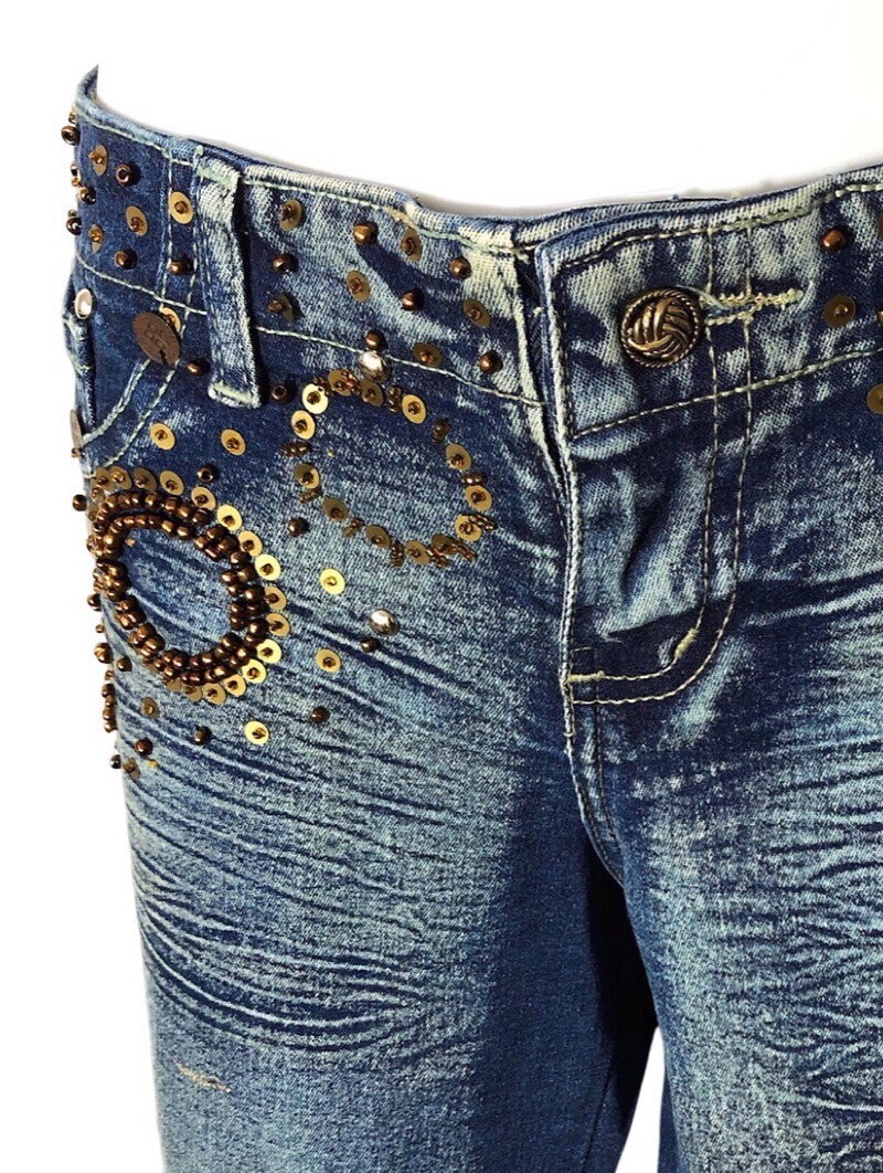 Embellished Denim Low Rider Blue Jeans With Beads, Sequins, Rhinestones ...