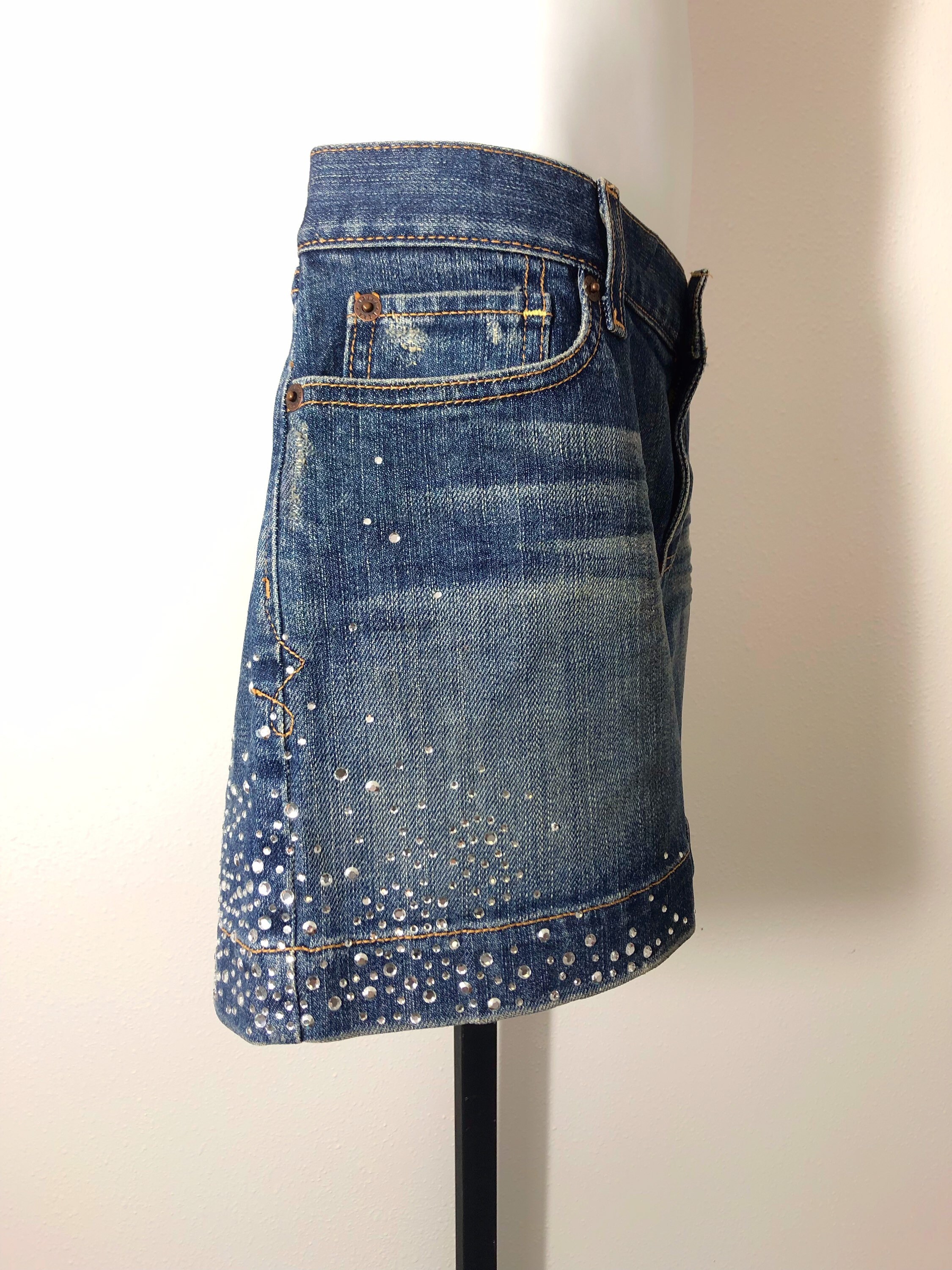 80s Denim Mini Embellished With Mirrors Ezra Fitch 5 Pocket - Etsy