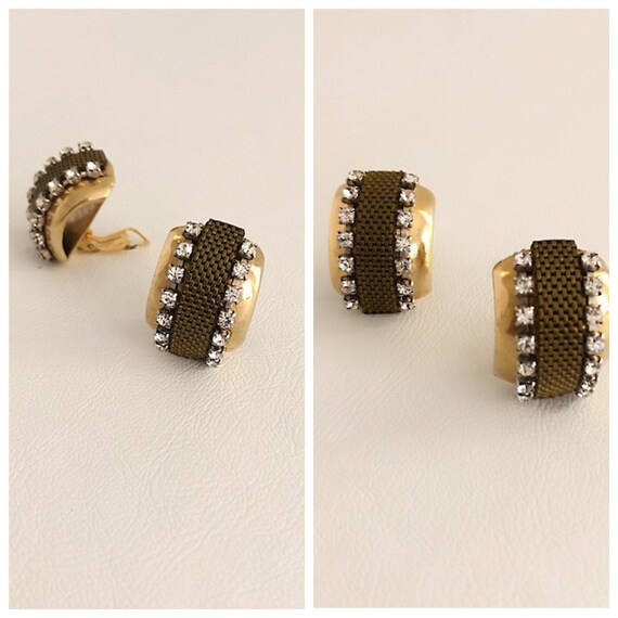midcentury modernist mesh earring, vintage gold tone … - Gem