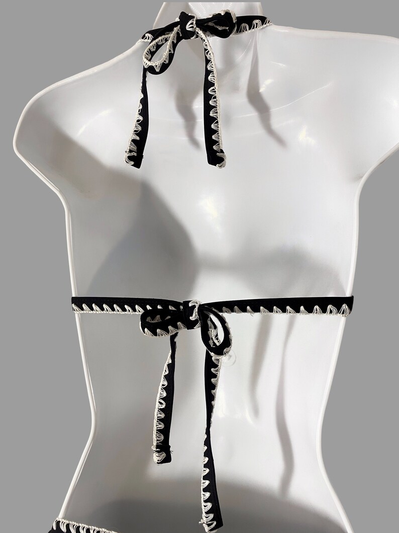 Y2K Black Bikini White Embroidery Triangle Top Tie Closures - Etsy