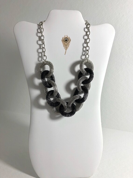 Silver and Black Mesh Coiled Chain Choker Adjustable Length | Etsy