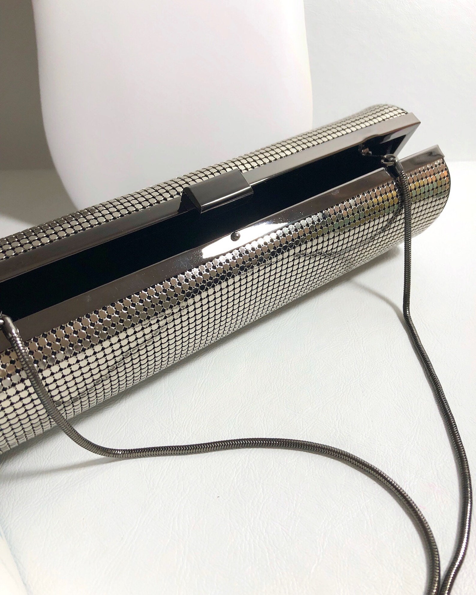 Whiting and Davis Metallic Mesh Structured Bag, Snake Chain Strap ...