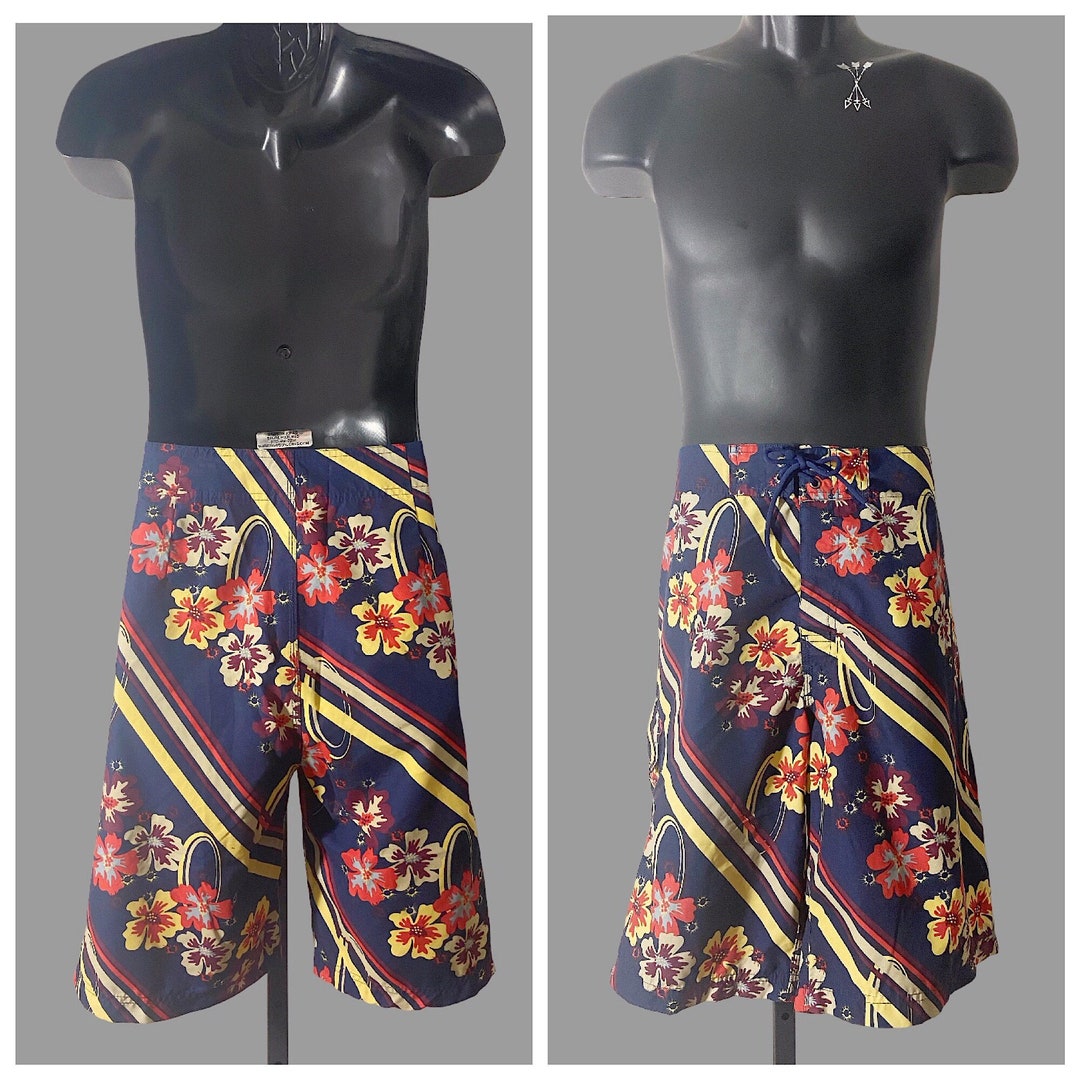 80s Floral Stripe Swim Trunks, Vintage Surf Shorts, Size 34 - Etsy